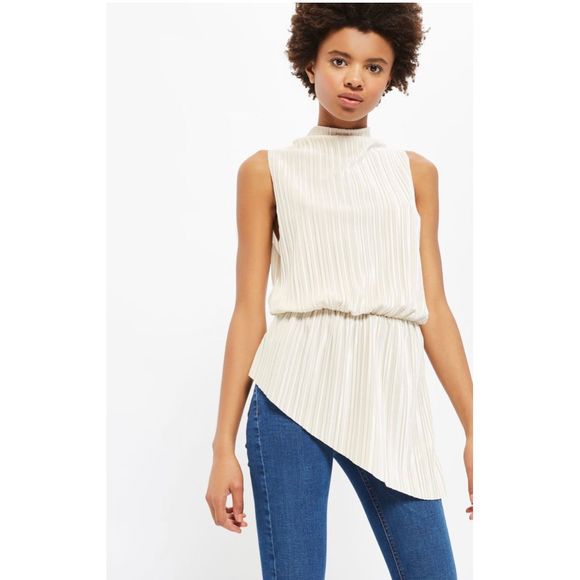 Topshop | Tops | Topshop Cream Velvet Pleated Mock Neck Peplum Top ...